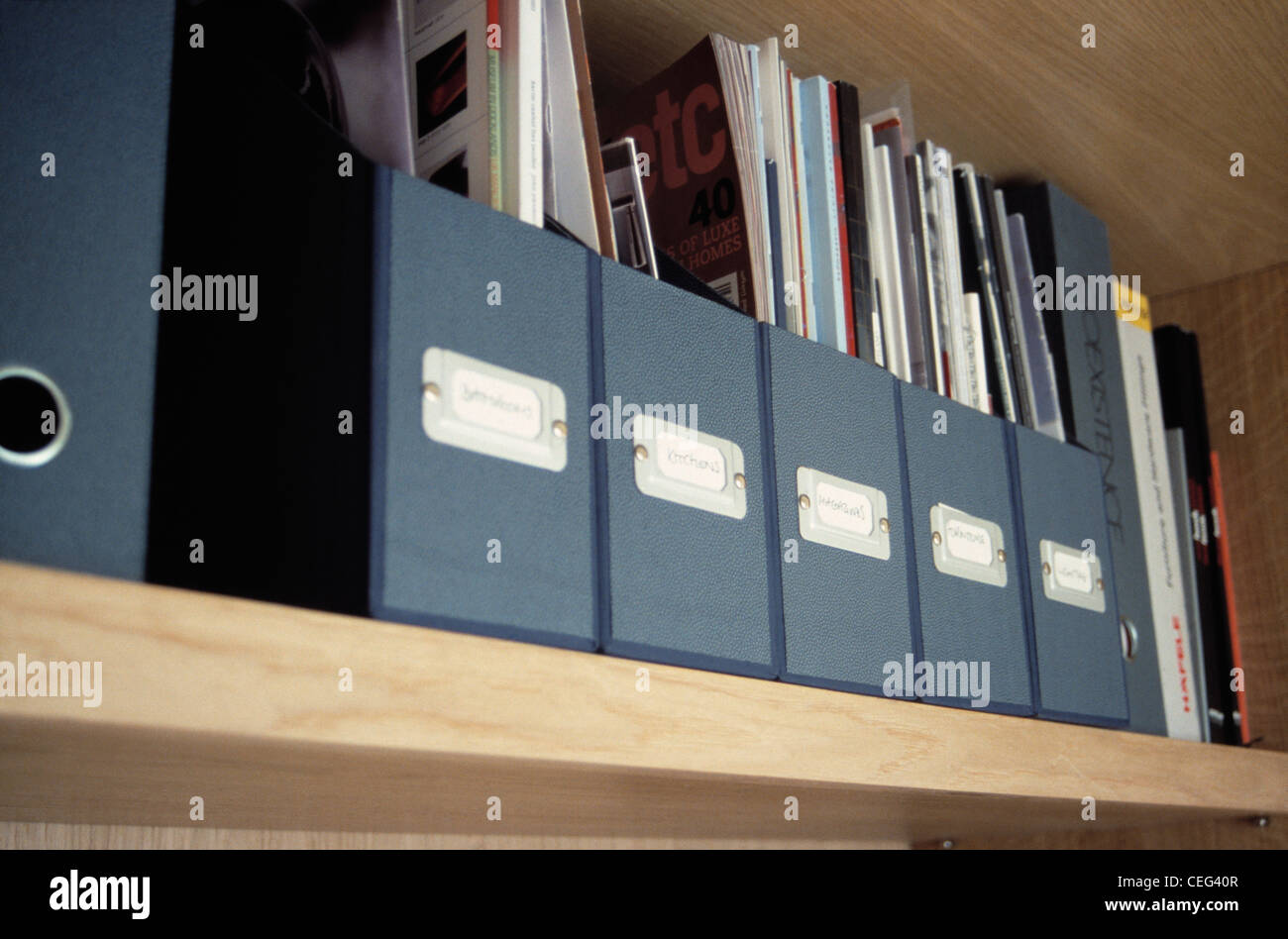 Close-up of box-files on shelf Stock Photo - Alamy
