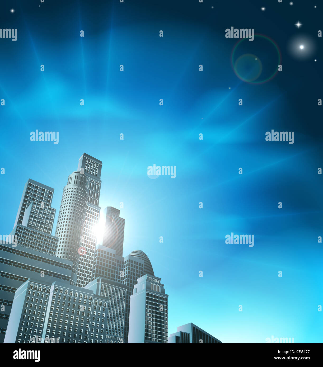Blue corporate cityscape with skyscrapers and office blocks Stock Photo ...