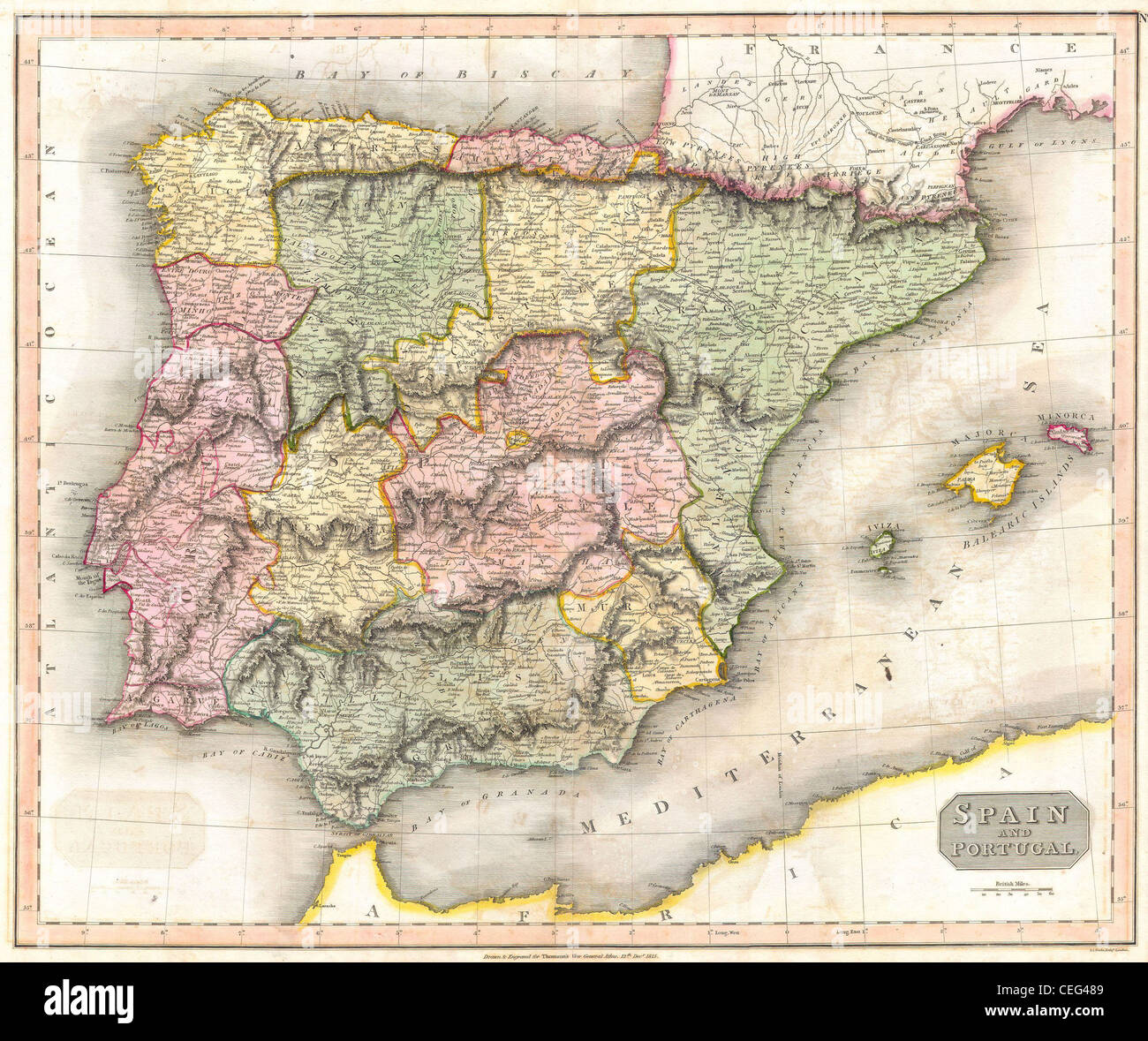 The 1815 Thomson Map of Spain and Portugal offers a detailed depiction ...