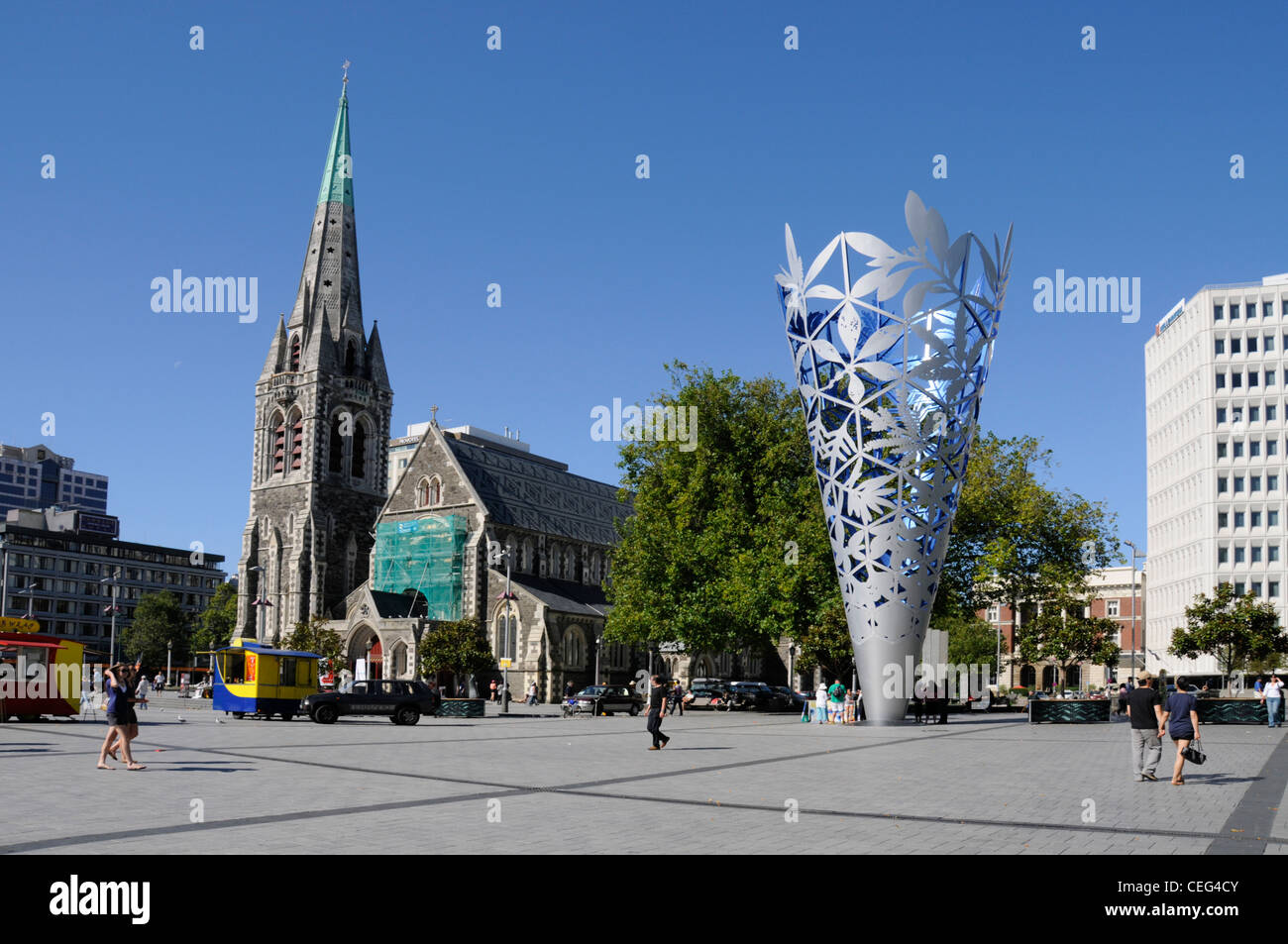 The symbolic "Chalice' and Christchurch Cathedral in Cathedral Square ...