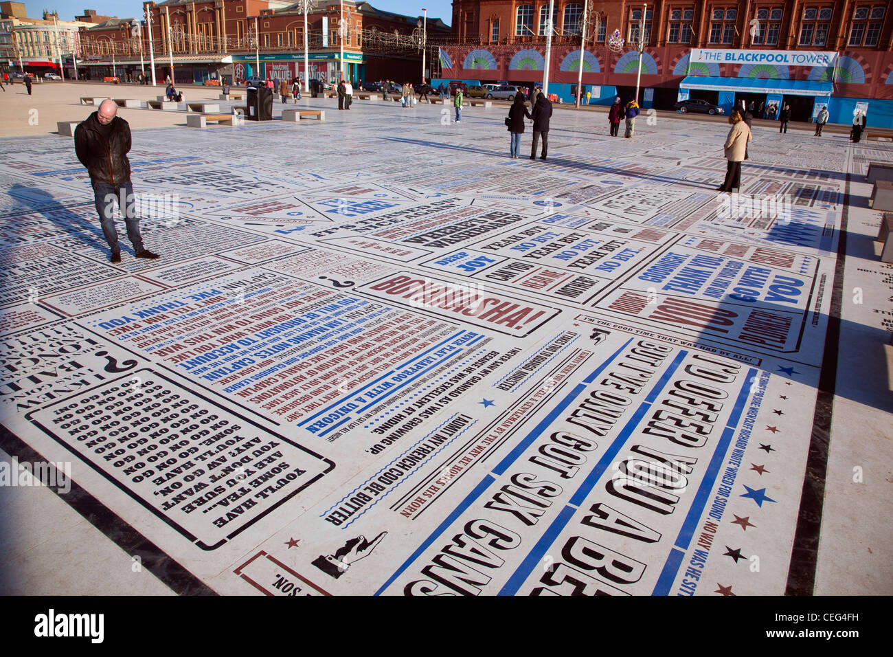 Comedy Carpet artwork on Central promenade in Blackpool Stock Photo - Alamy