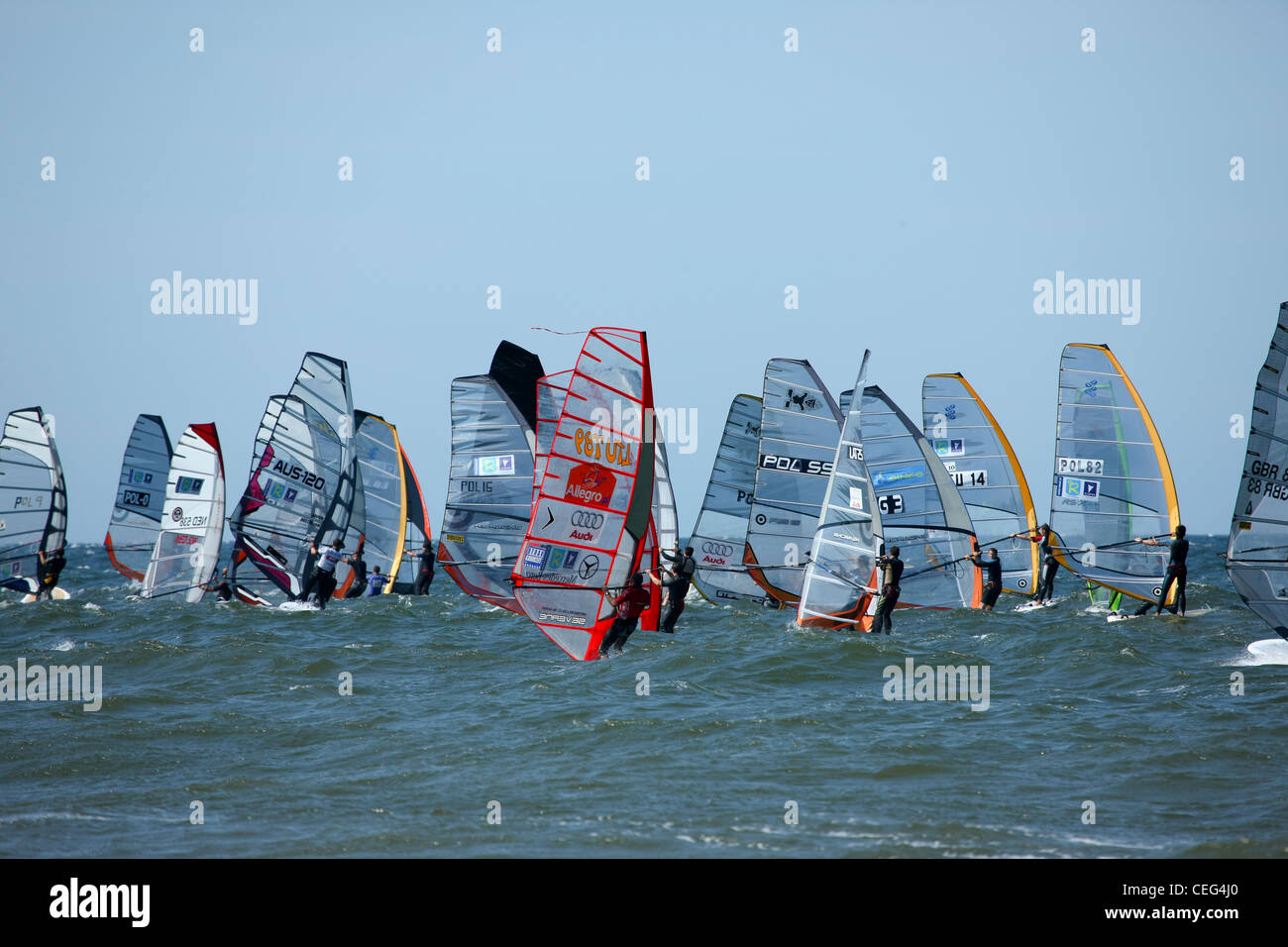 Windsurfers race Formula Windsurfing class. World Cup Event, Baltic Sea ...