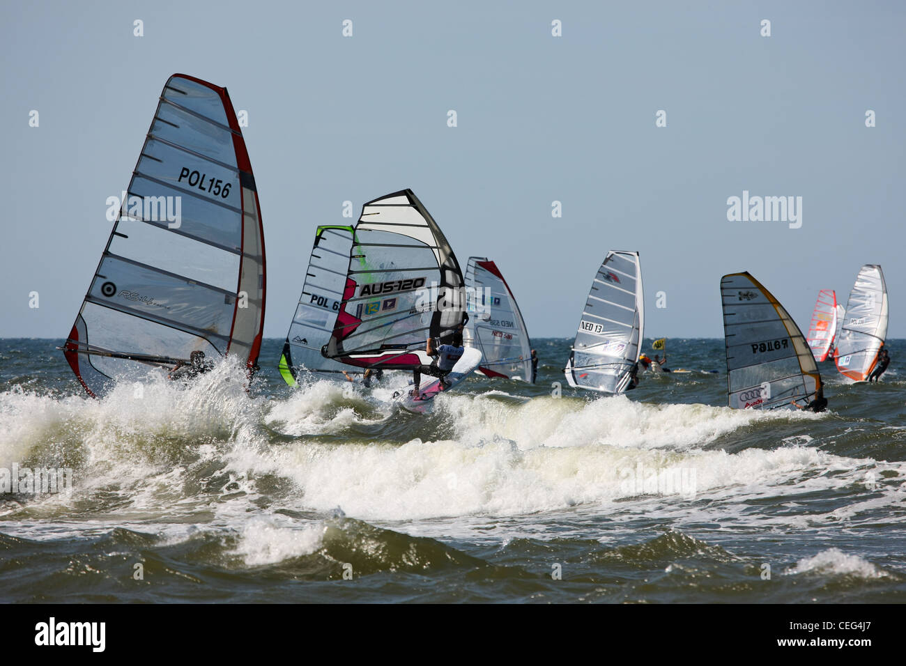 Windsurfers race Formula Windsurfing class. World Cup Event, Baltic Sea ...