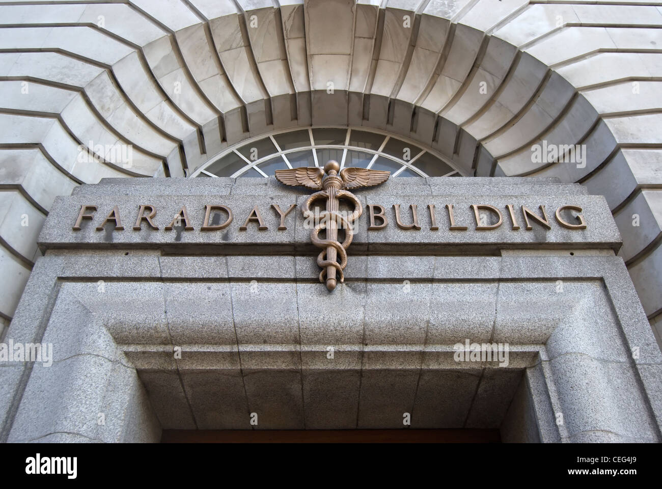 exterior detail of faraday building, queen victoria street, london ...