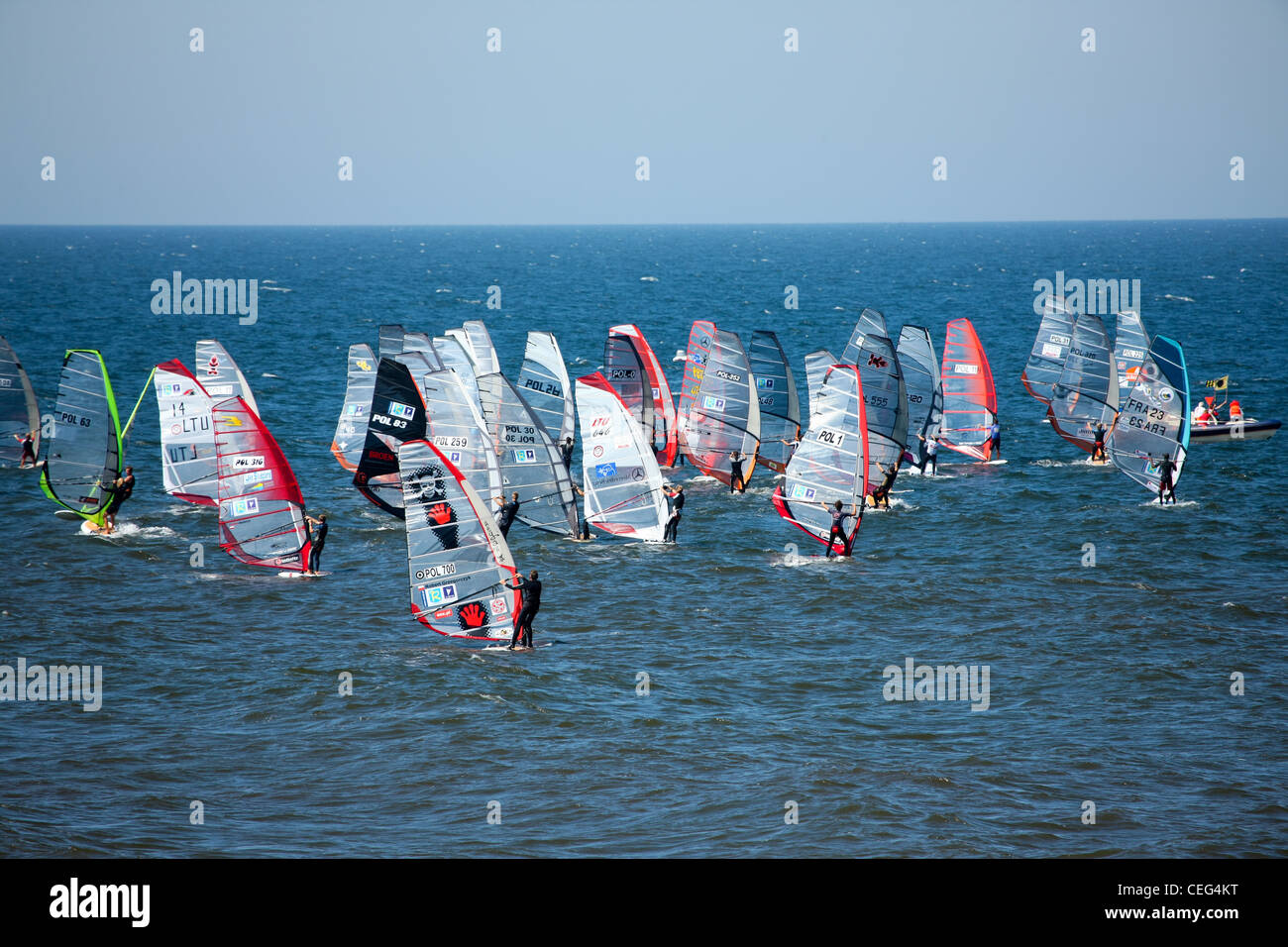 Windsurfers race Formula Windsurfing class. World Cup Event, Baltic Sea ...