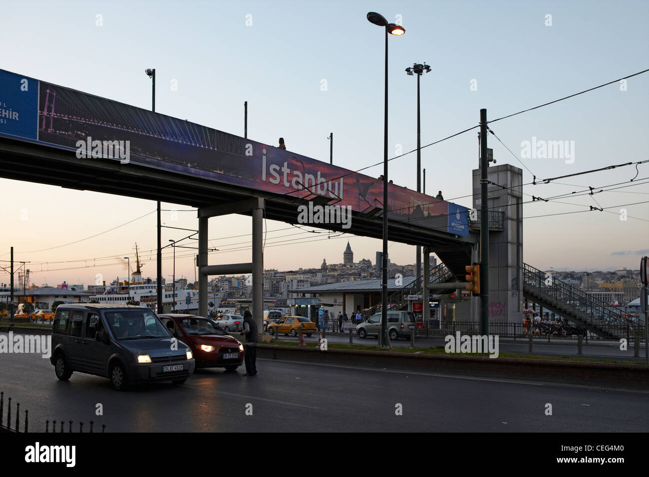 Istanbul sunset at the Galata bridge ferry terminal Stock Photo - Alamy