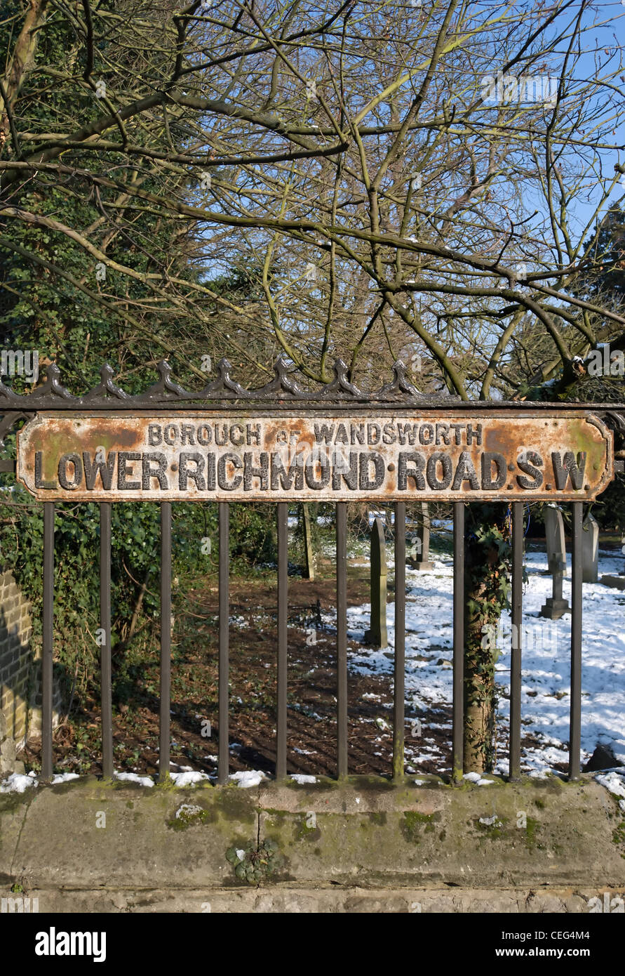 aged and rusting street name sign for lower richmond road, southwest ...