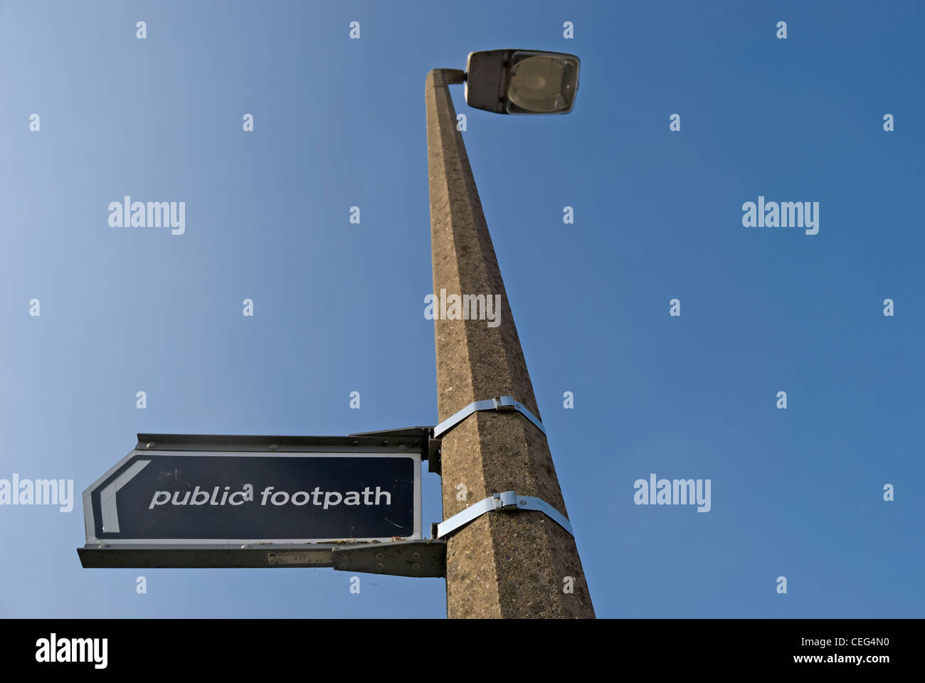 british public footpath sign, fixed to a lamppost Stock Photo - Alamy