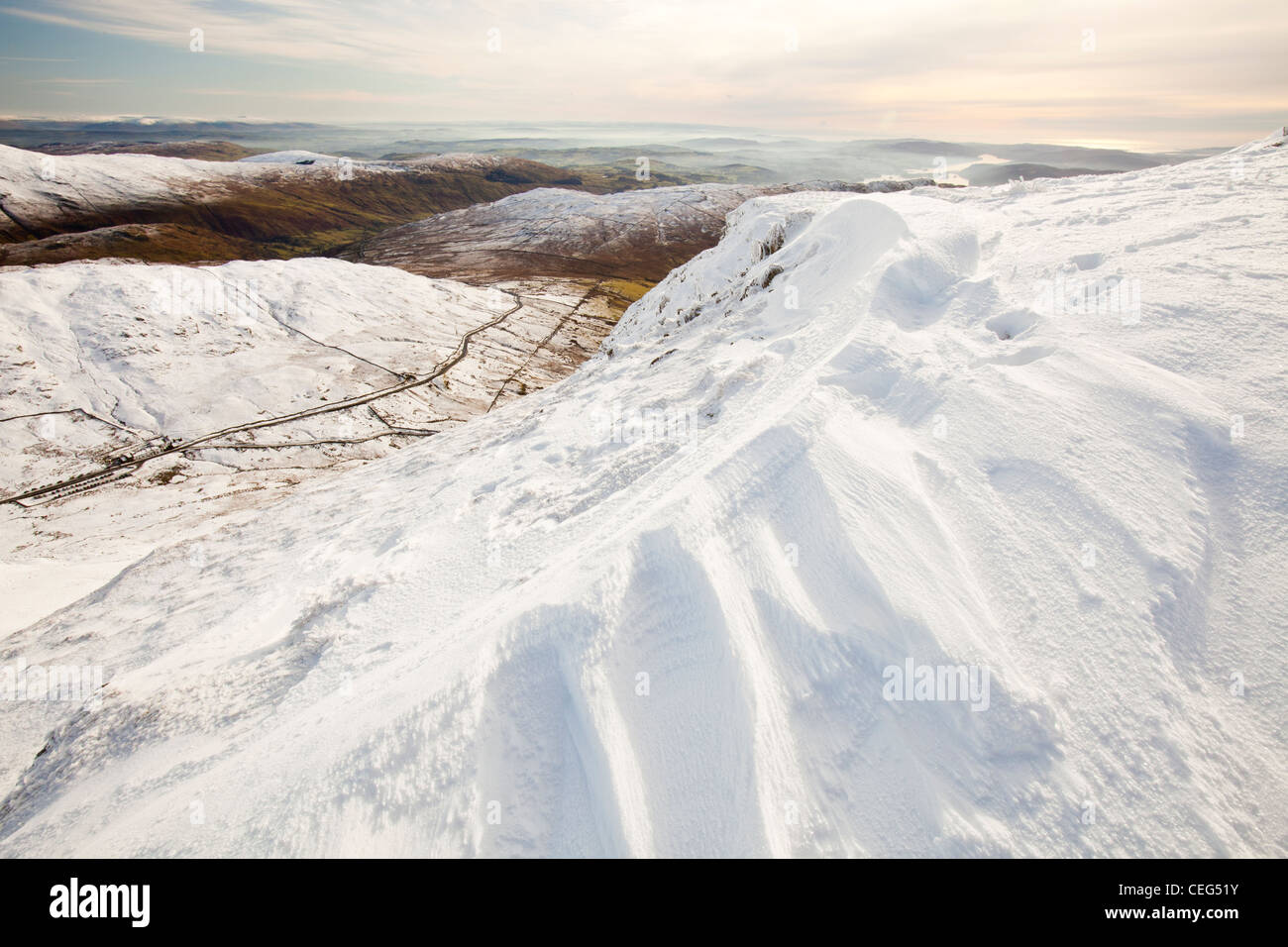 Drifting snow on the summit of Red Screes in the Lake District, UK ...