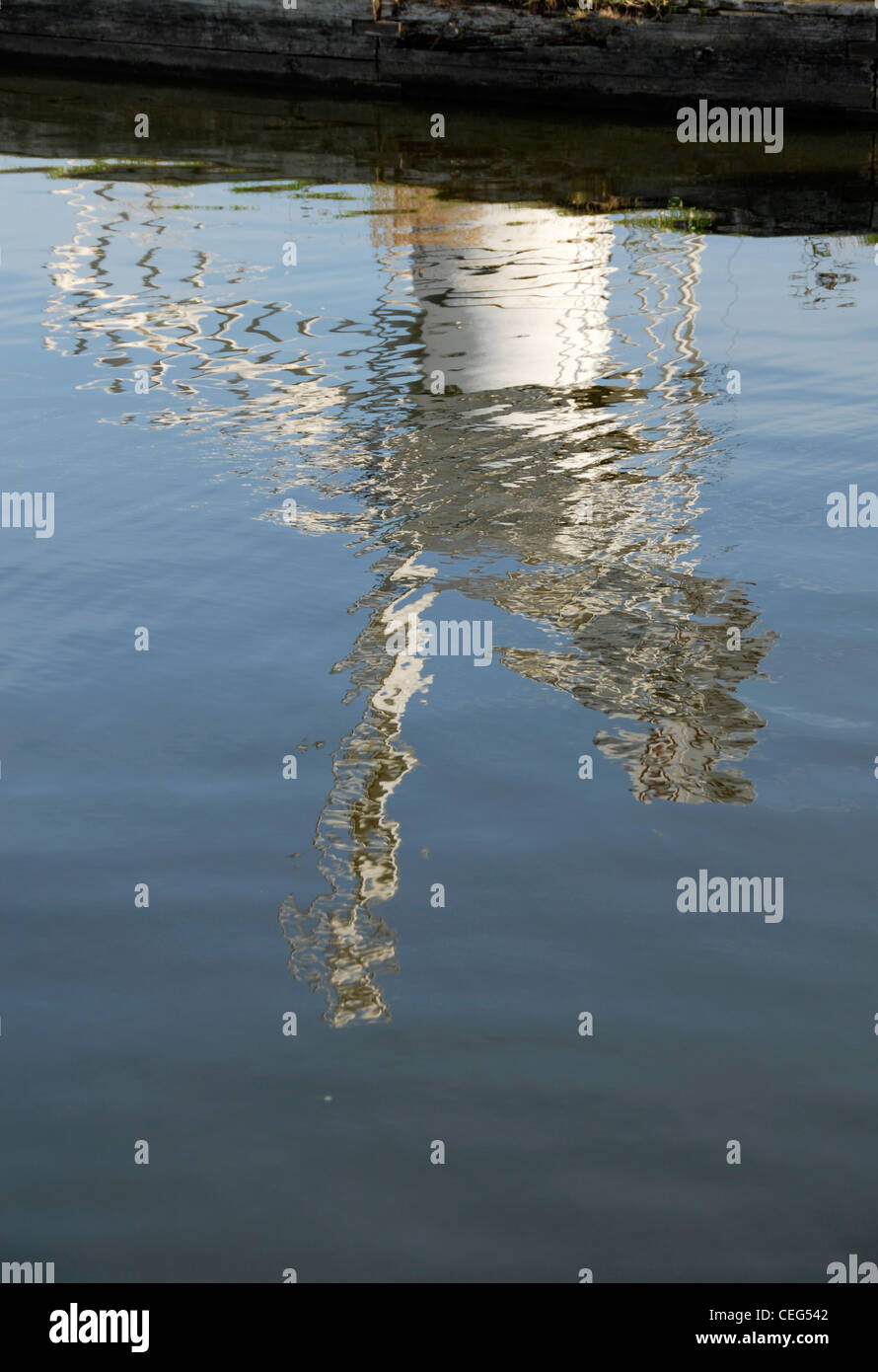 Reflection of Thurne Mill, Norfolk Broads, in Thurne Dyke Stock Photo ...