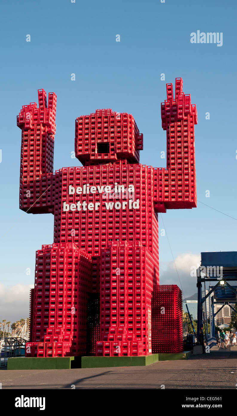Crate Fan a stack of Coca Cola drinks crates on the waterfront in Cape ...