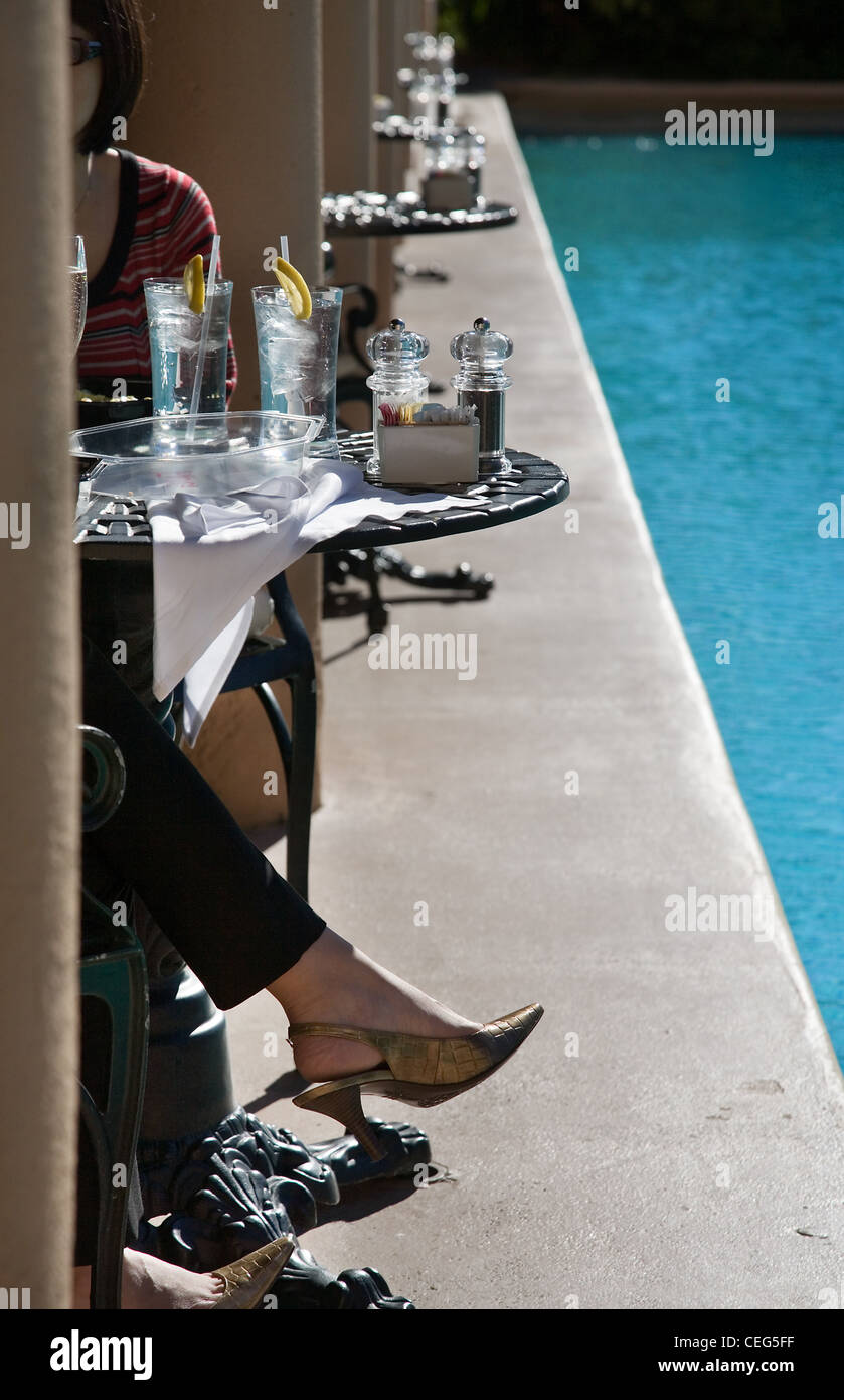 Women having lunch by the Biltmore hotel pool, Miami, FL USA Stock ...