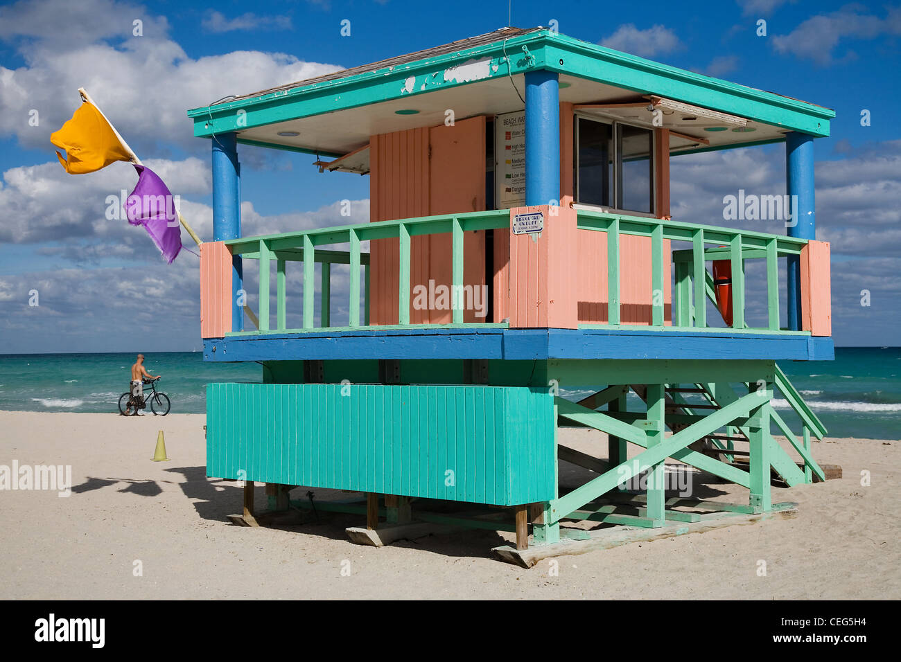 Beach lifeguard tower hut in Miami Beach, Florida, USA Stock Photo - Alamy