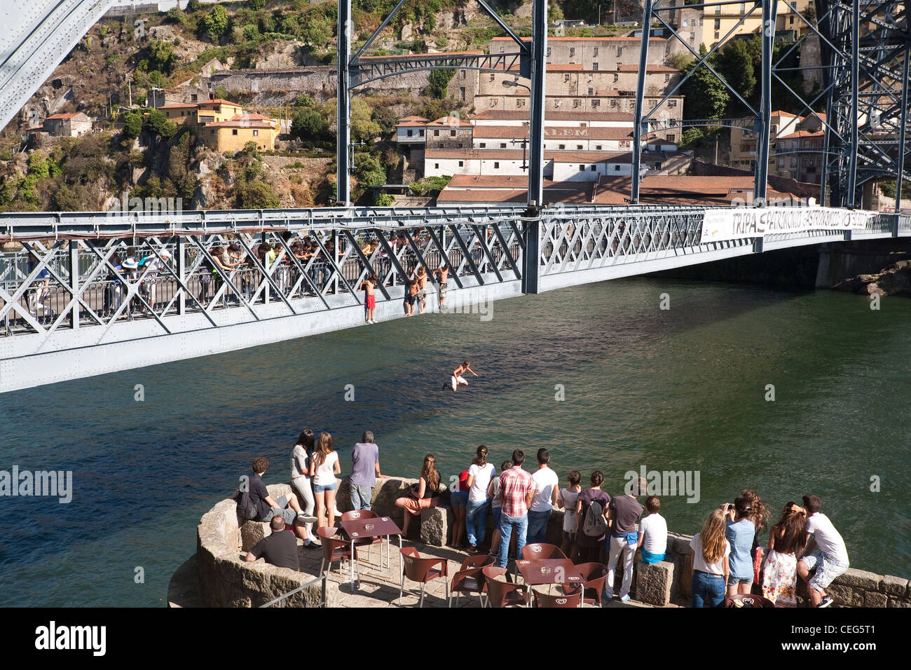Boys playing on the Dom Luís Bridge - Porto, Porto District, Norte ...