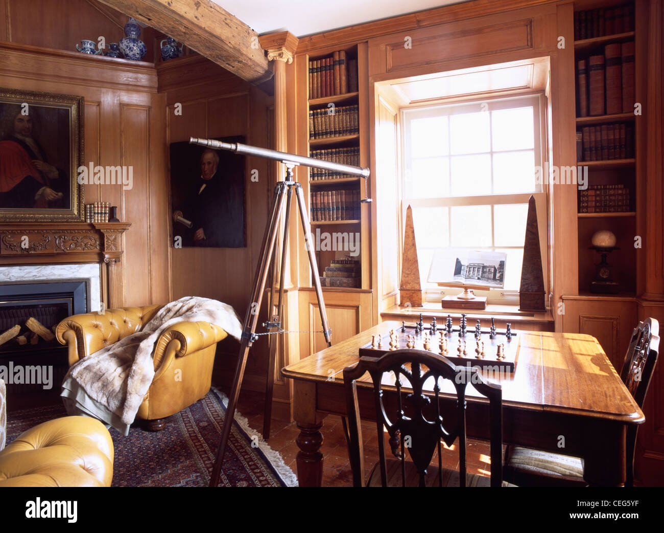 Chess game on table in traditional country games and living room with ...
