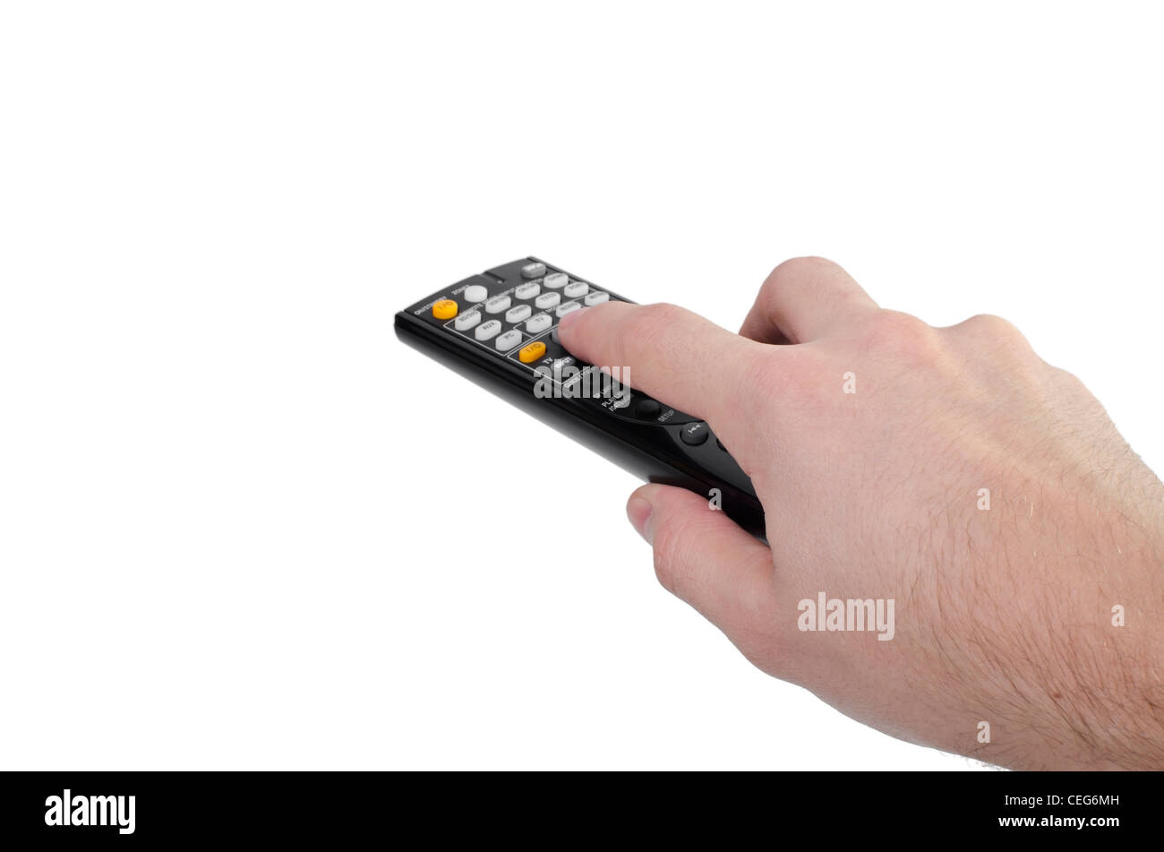 Hand holding remote control Stock Photo - Alamy