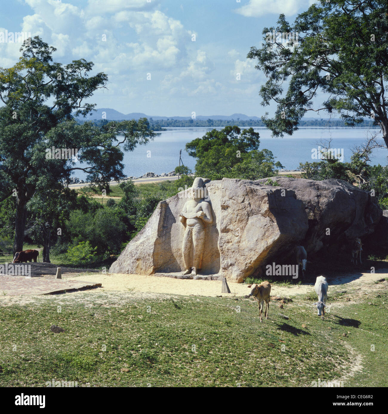 Colossal rock cut statue, Polonnaruwa, Lake Giritale, Sri Lanka Stock ...