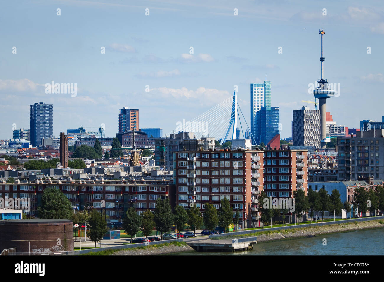 Skyline of Rotterdam, the Netherlands as seen from the river with ...
