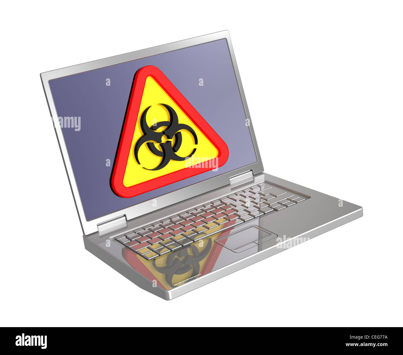 Biohazard sign on laptop screen isolated over white Stock Photo - Alamy