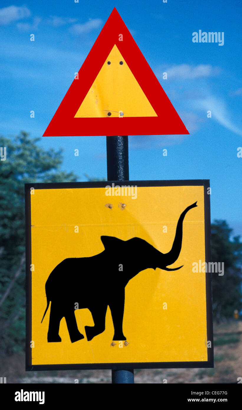 Elephant warning road sign Zimbabwe Stock Photo - Alamy
