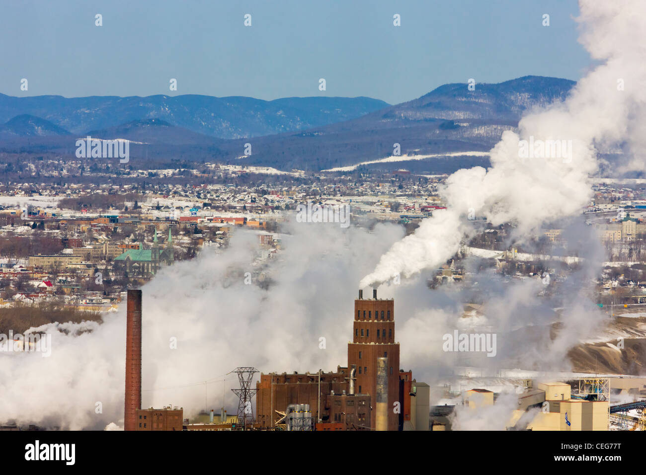 Overview of Quebec City, chimney giving out smoke, Canada Stock Photo ...
