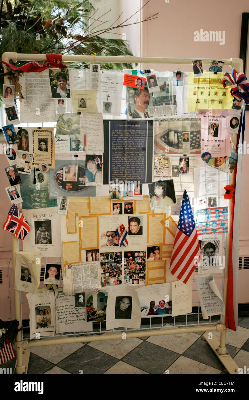 tributes from the 9/11 memorial altar in st pauls chapel ground zero ...