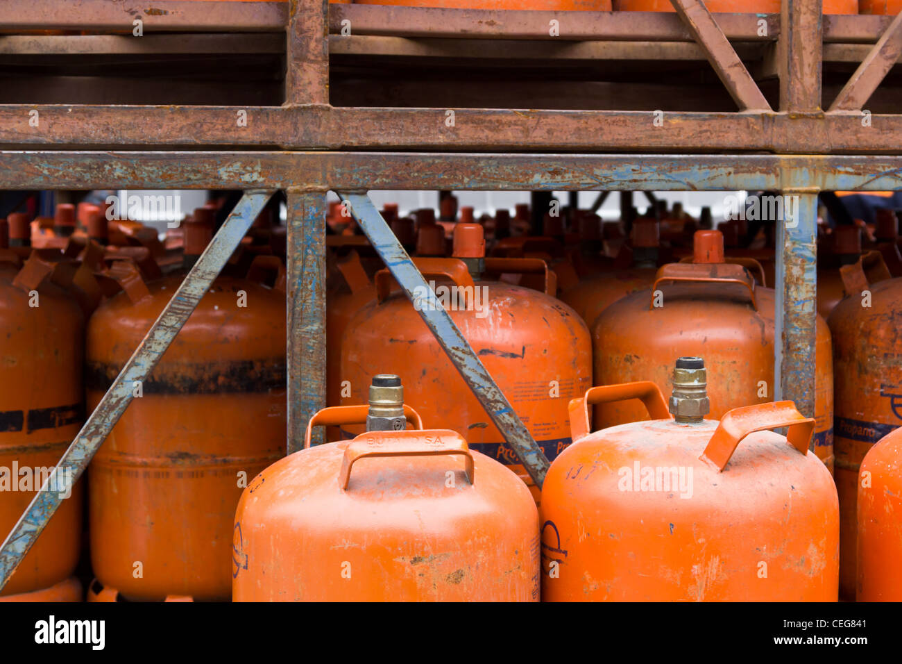 A set of stacked propane cartridges in a container Stock Photo - Alamy