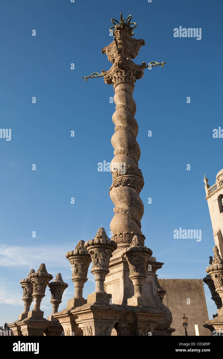 Baroque column in front of Porto Cathedral - Porto, Porto District ...