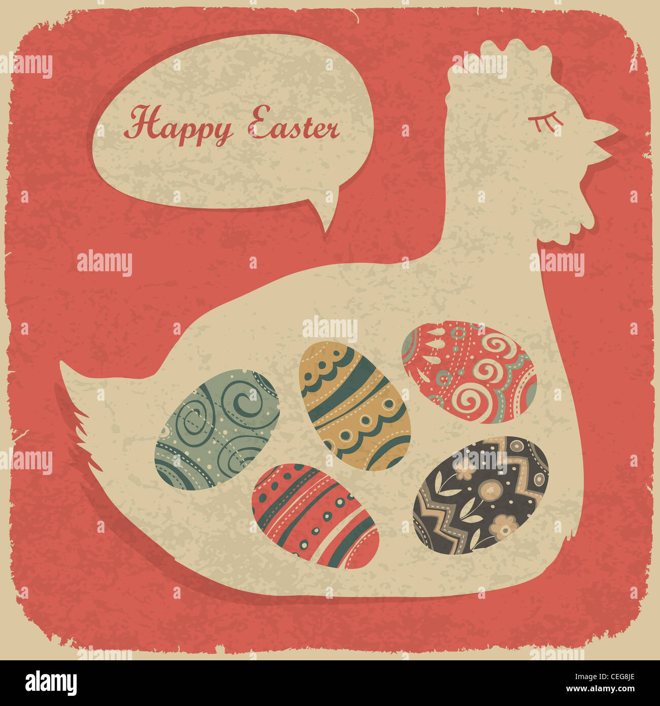 Easter eggs and chiken. Retro styled illustration Stock Photo - Alamy