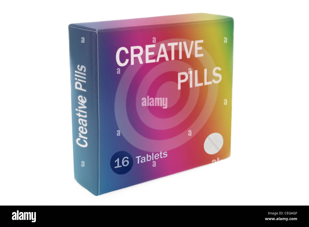 Close and low level angle capturing a multicoloured medication pack ...