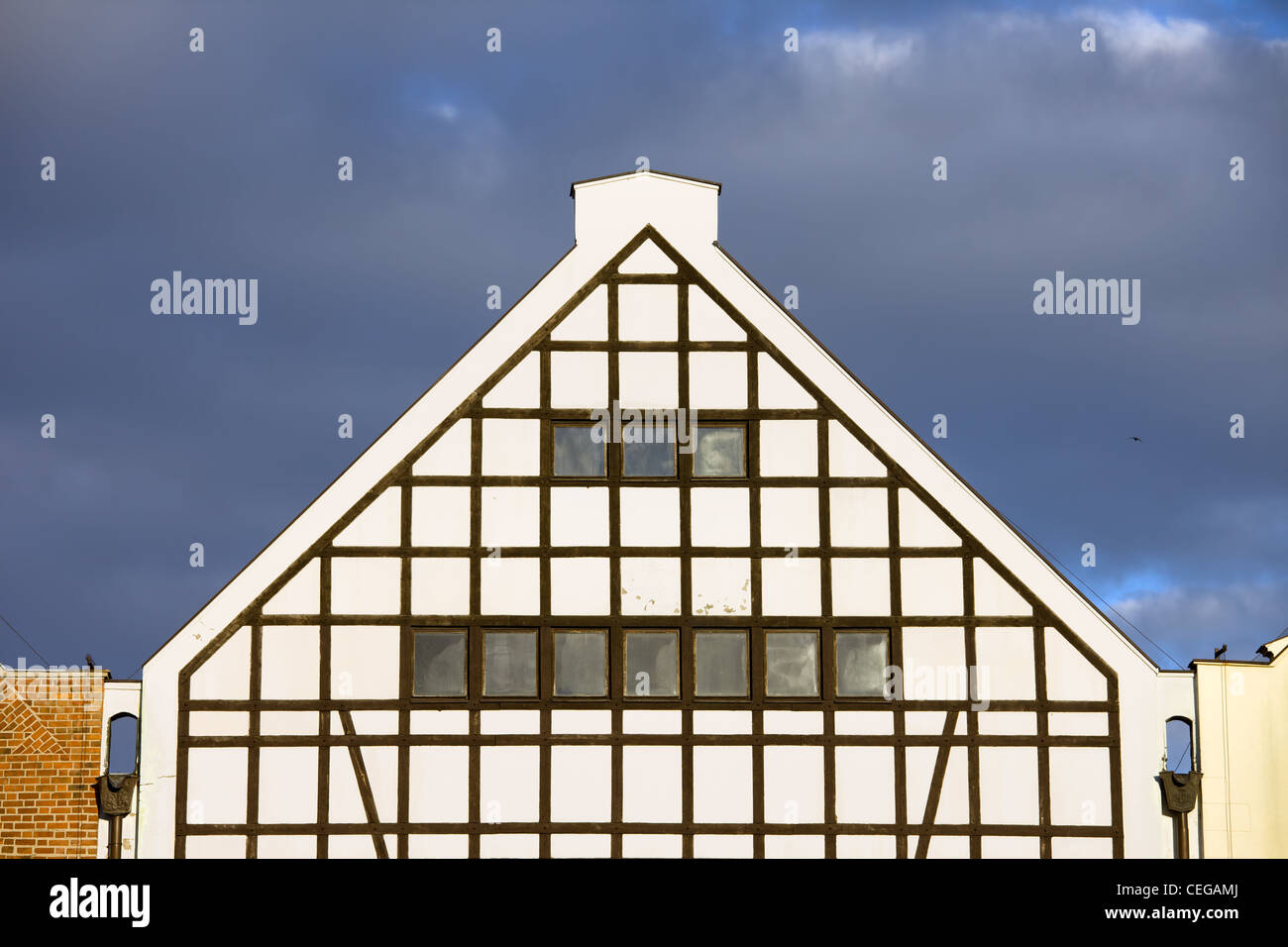 Triangular top of an old cereal granary industrial building in Gdansk ...