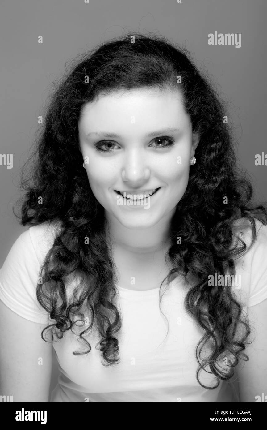 Black hair girl curly Black and White Stock Photos & Images - Alamy