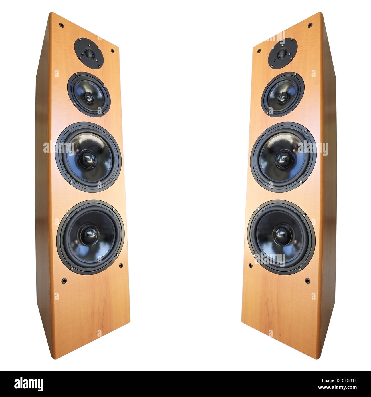 Acoustic stereo 3-way system, isolated on white. Square composition ...