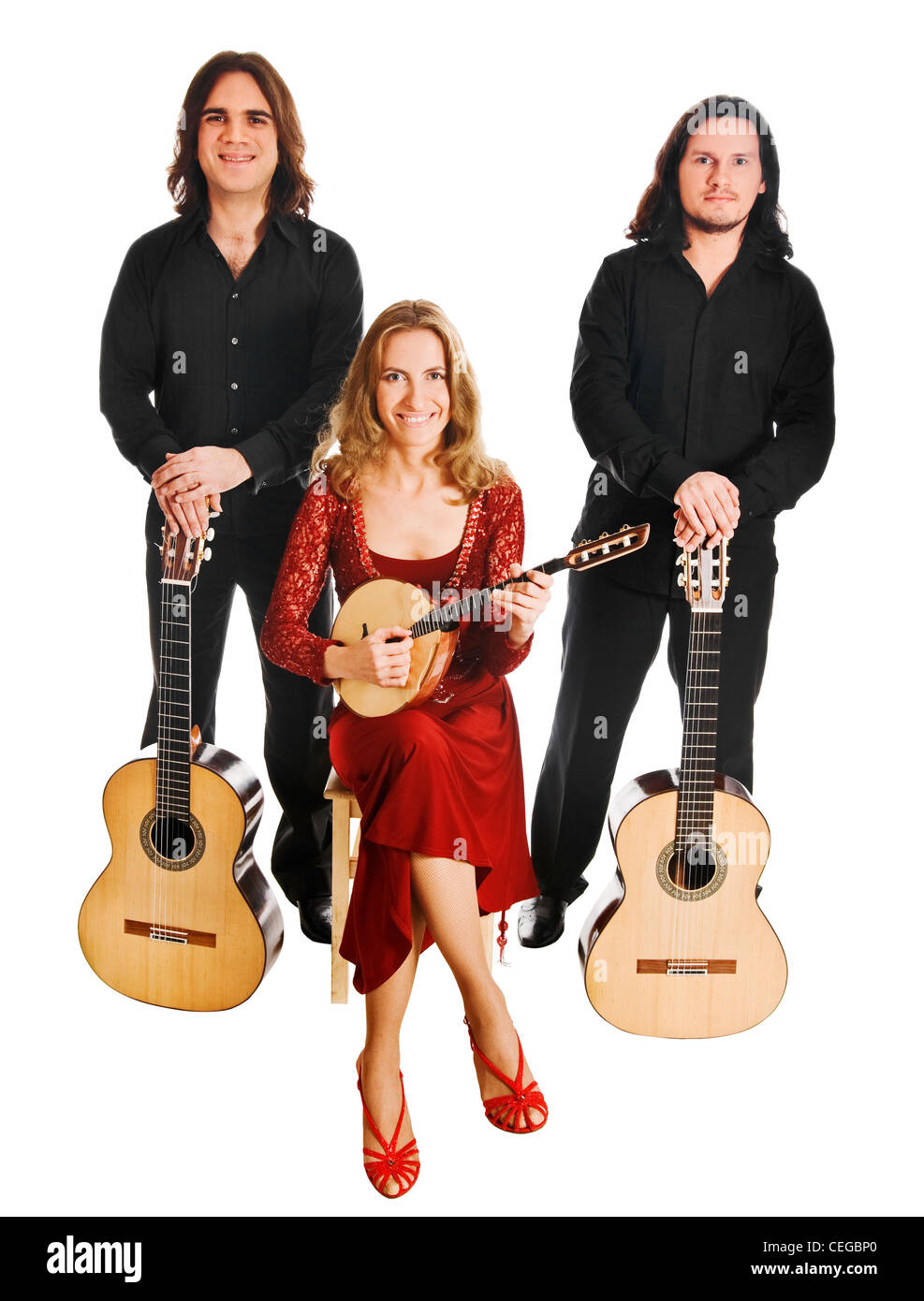 Three musicians with their instruments isolated on white Stock Photo ...