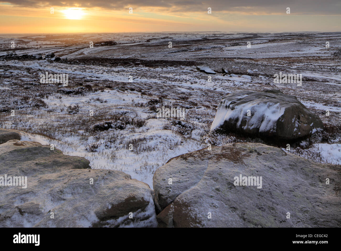 A crisp winter sunrise over Nidderdale as seen from High Crag Ridge ...