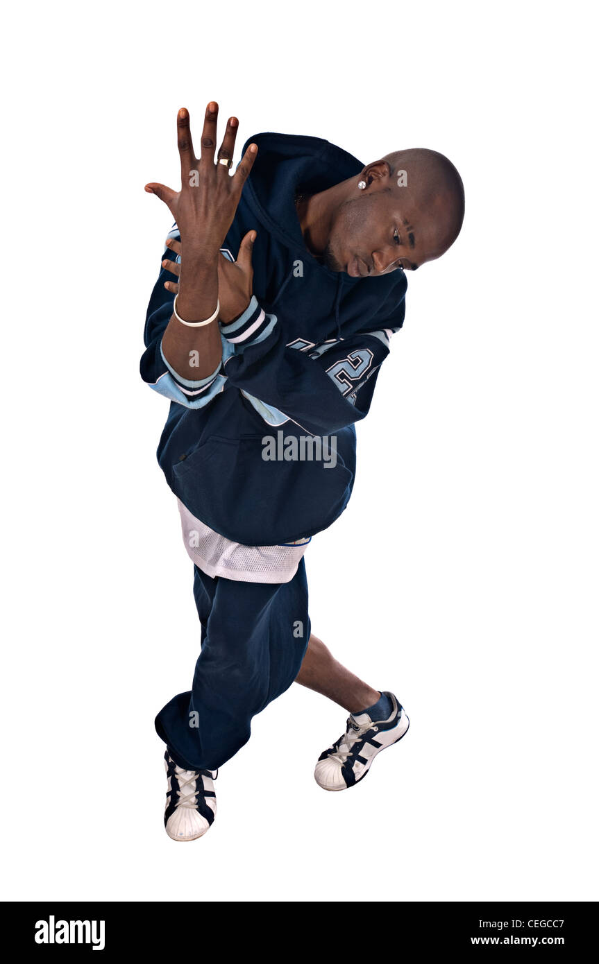 Cool young hip-hop dancer on white background Stock Photo - Alamy