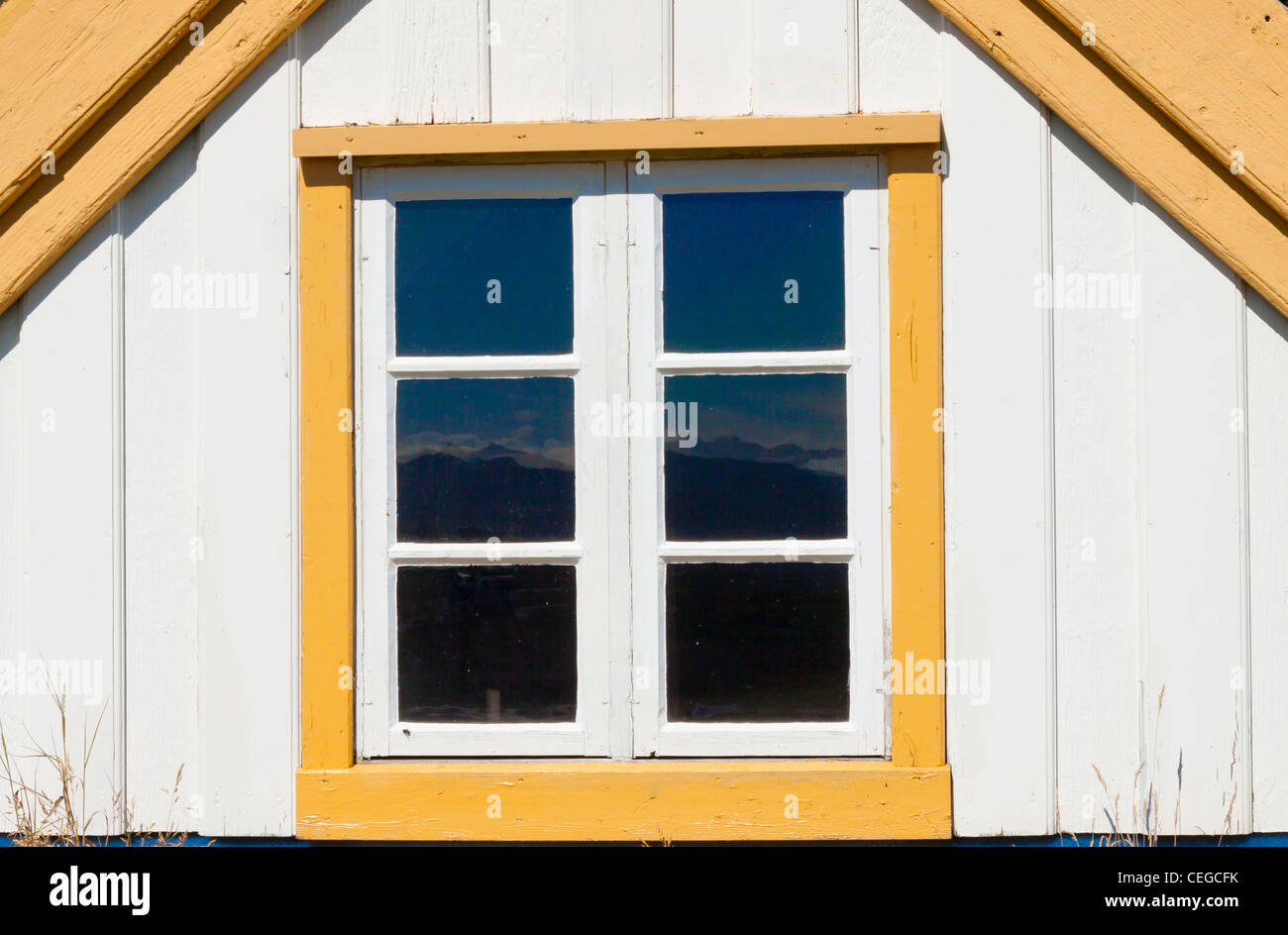Old wooden white wall, small window. Iceland Stock Photo - Alamy
