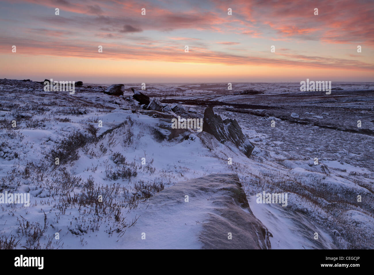A crisp winter sunrise over Nidderdale as seen from High Crag Ridge ...