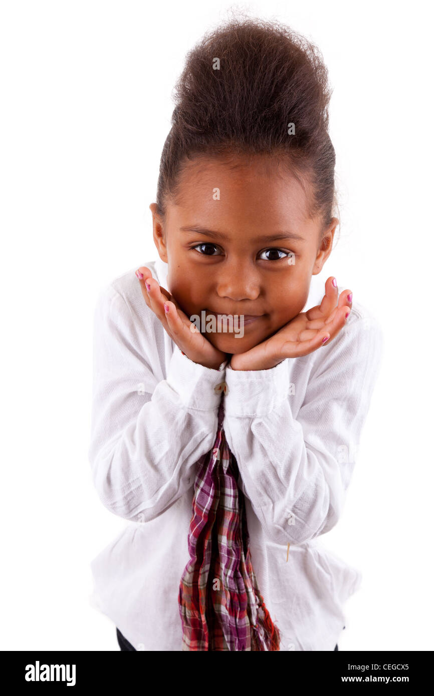 Cute little African Asian girl, over white background Stock Photo - Alamy