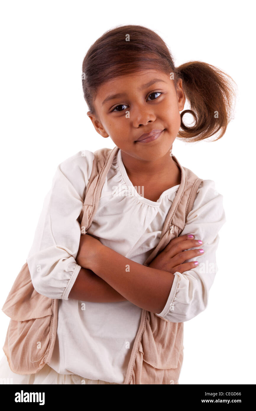 Cute little African Asian girl, over white background Stock Photo - Alamy