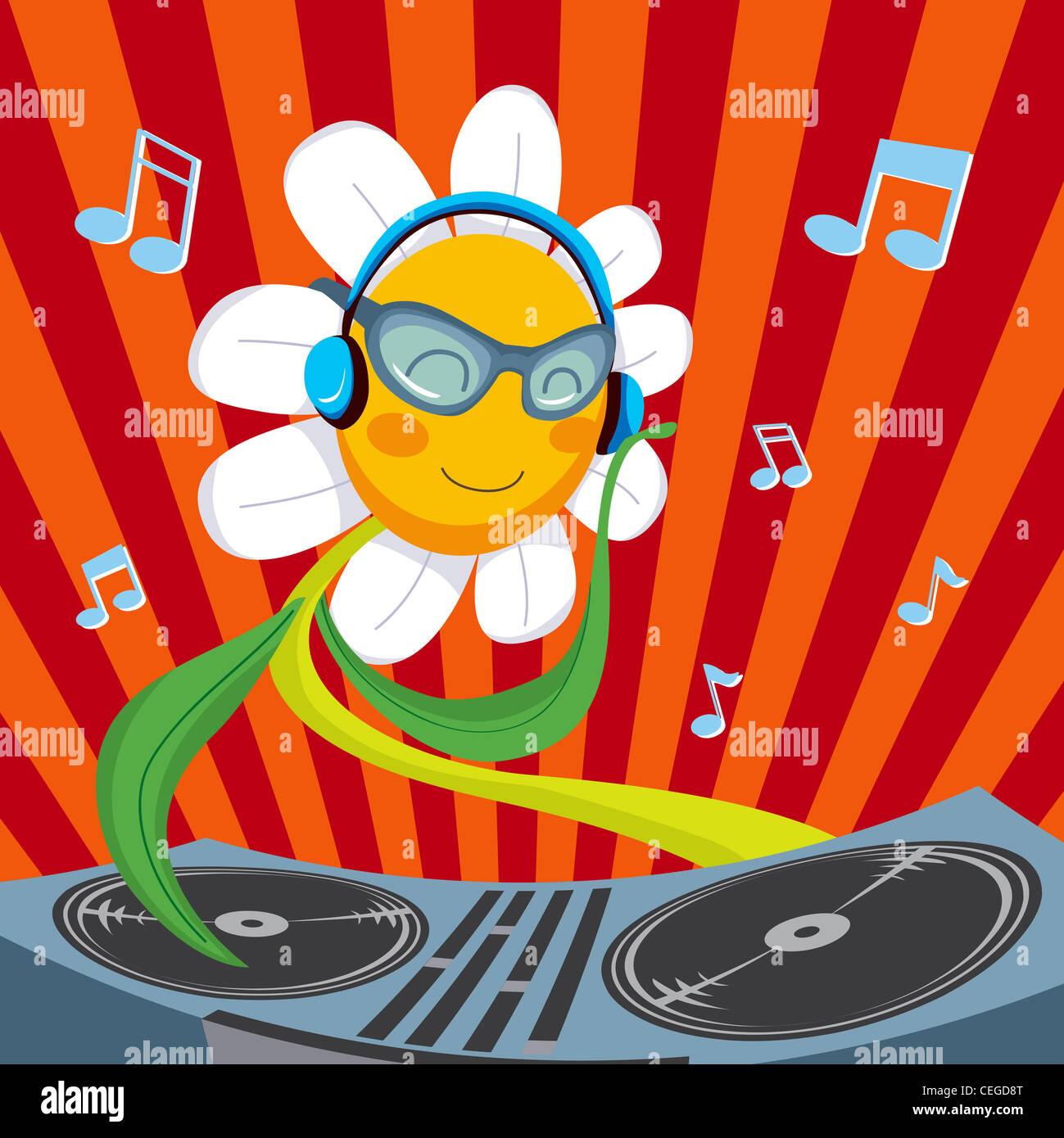 Cute active Dj Daisy Flower mixing music for nightclub spring party ...