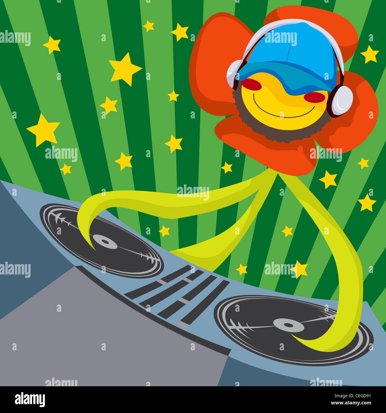 Cute active Dj Poppy Flower mixing music for nightclub spring party ...