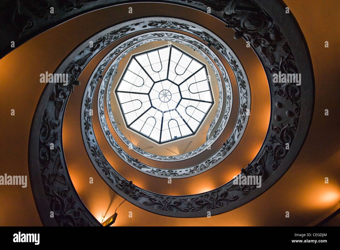 The spiral ramp leading down from the Vatican Museum to the street. The ...