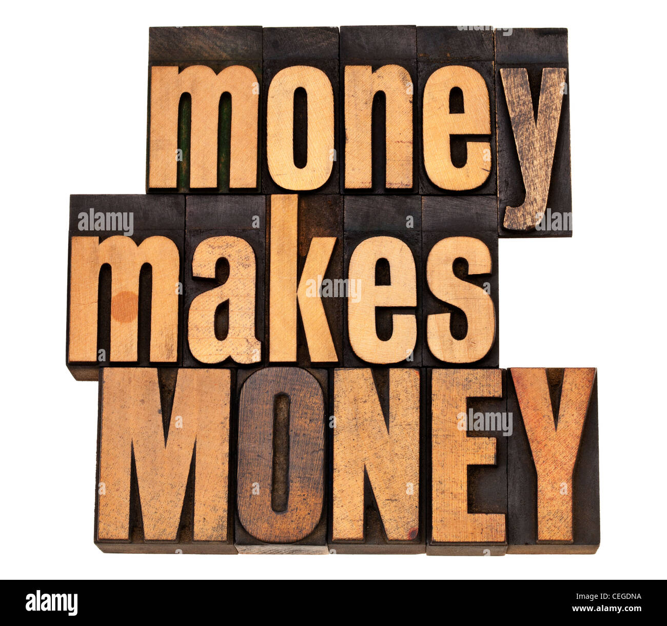 money makes MONEY - financial concept - isolated text in vintage wood ...