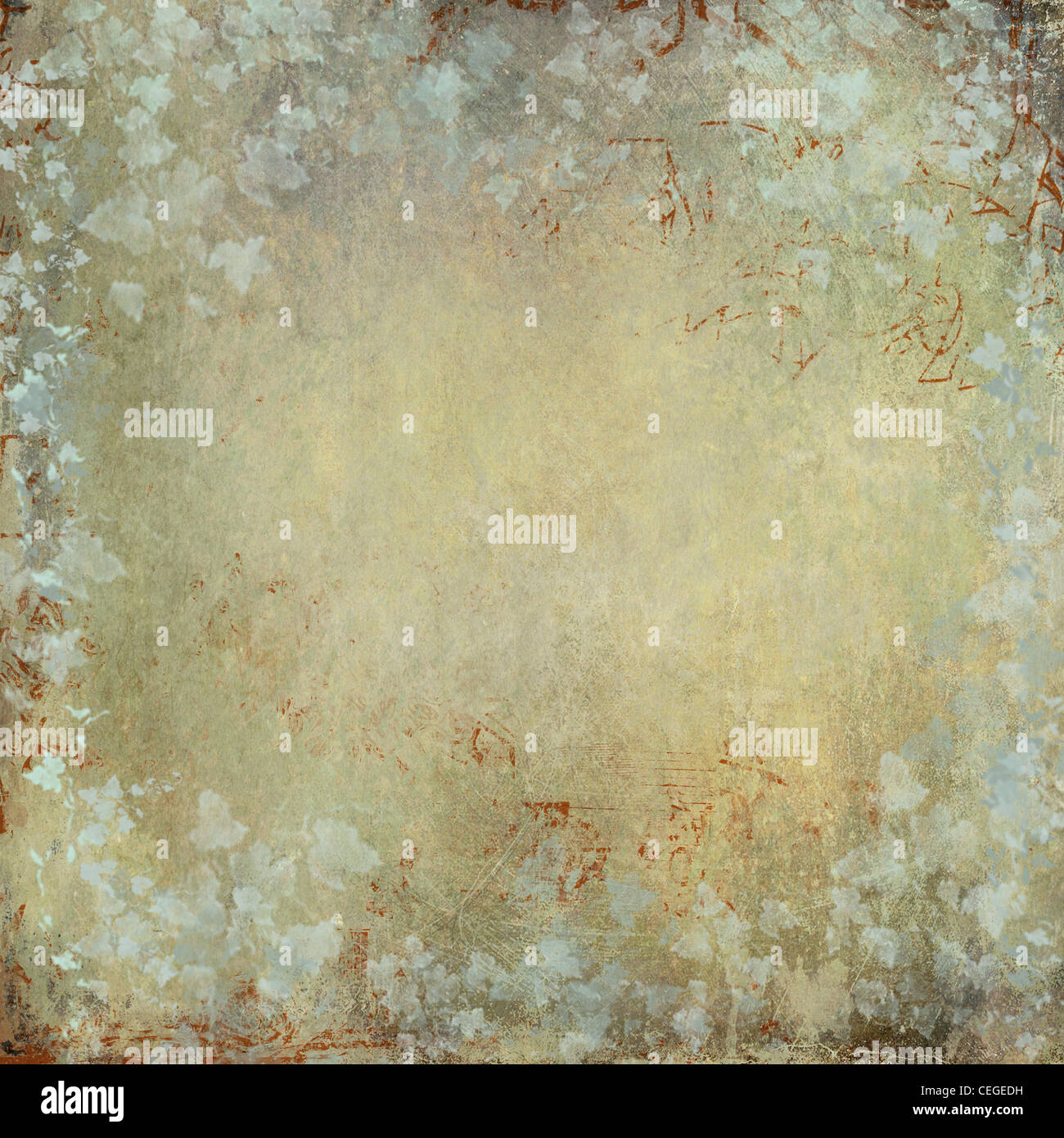 vintage and grunge texture with ivy foliage and faded graffiti on a ...