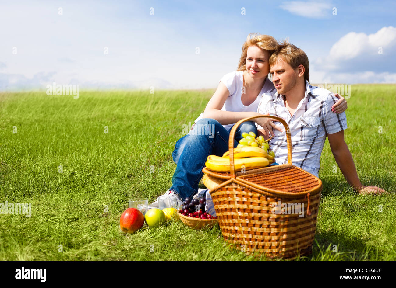 happy young couple outdoor on a summer day Stock Photo - Alamy