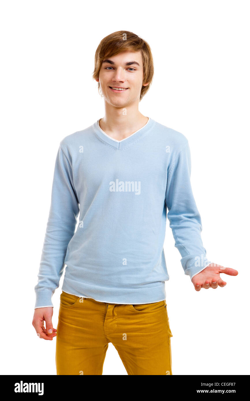 Happy and friendly young man isolated over a white background Stock ...