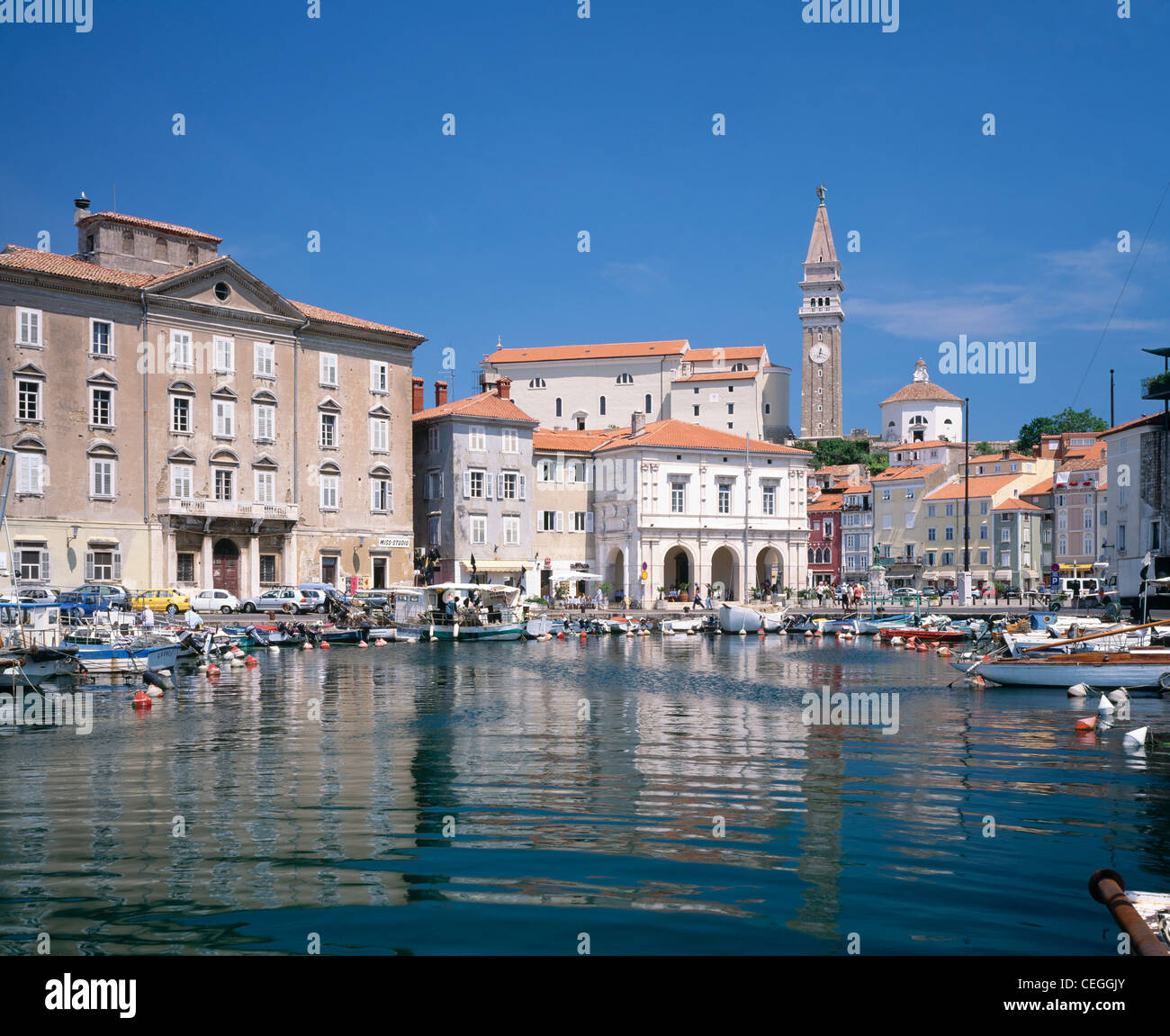 The Marina, Piran, Primorska, Slovenia with the Bell Tower and ...
