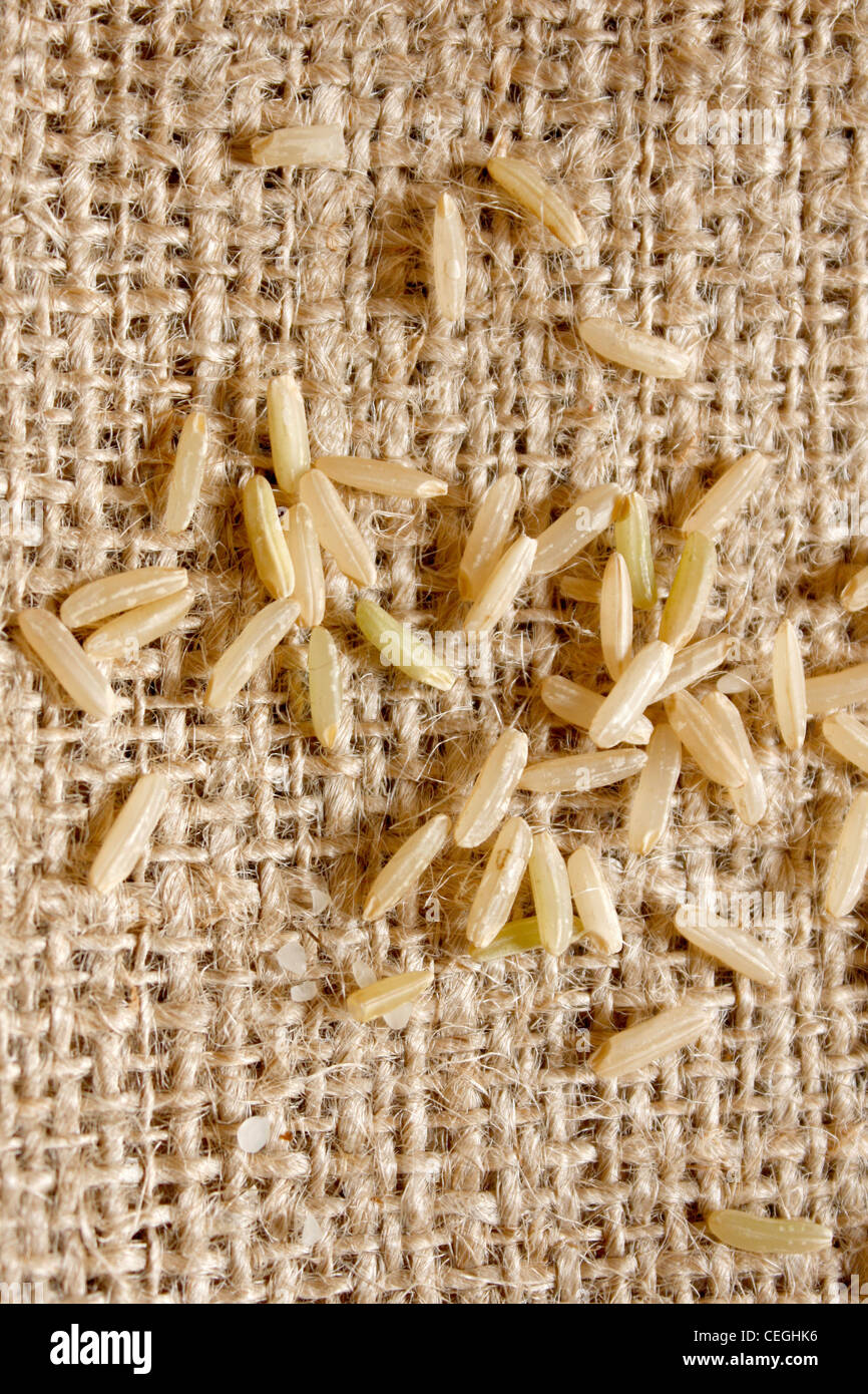 Brown rice on a textile background Stock Photo - Alamy