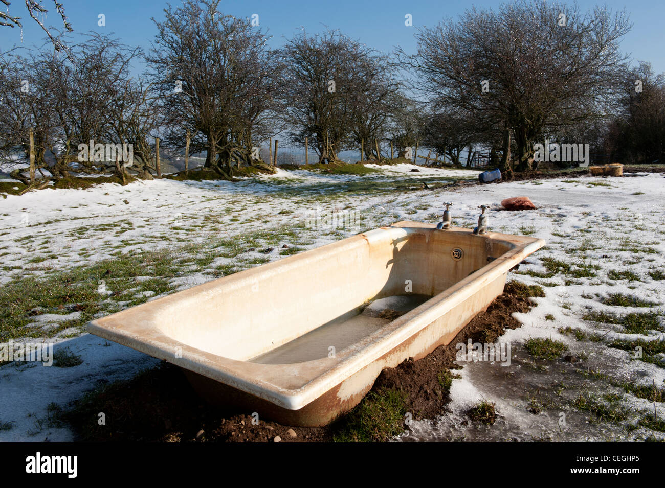 Old bath used for watering cattle and sheep, Shropshire hills Stock ...